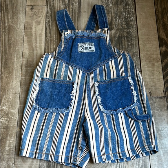 worker blue | Bottoms | Vintage 8s 90s Striped Denim Kids Overalls ...